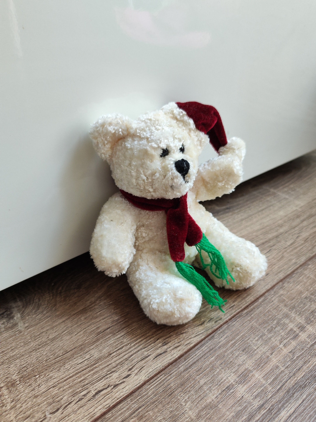 PMS White Christmas Teddy Bear Plush Wearing Santa Hat and a Scarf ...
