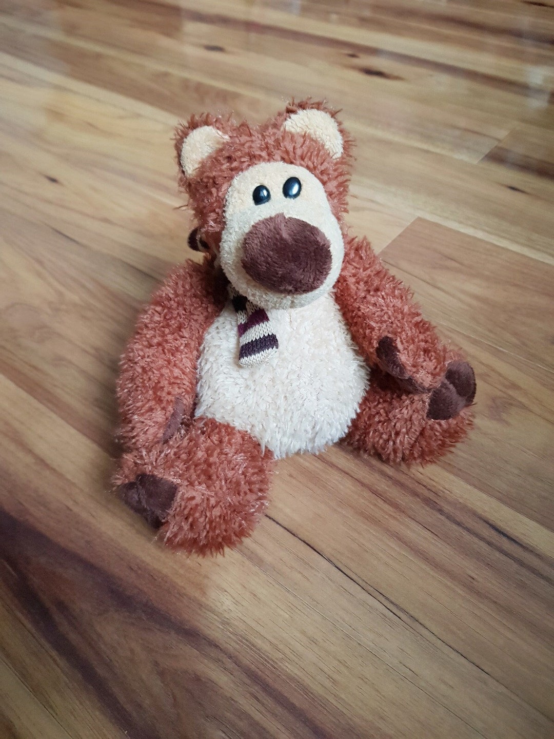 PMS Brown Teddy Bear Plush With Scarf Stripes Soft Toy Stuffed Vintage ...