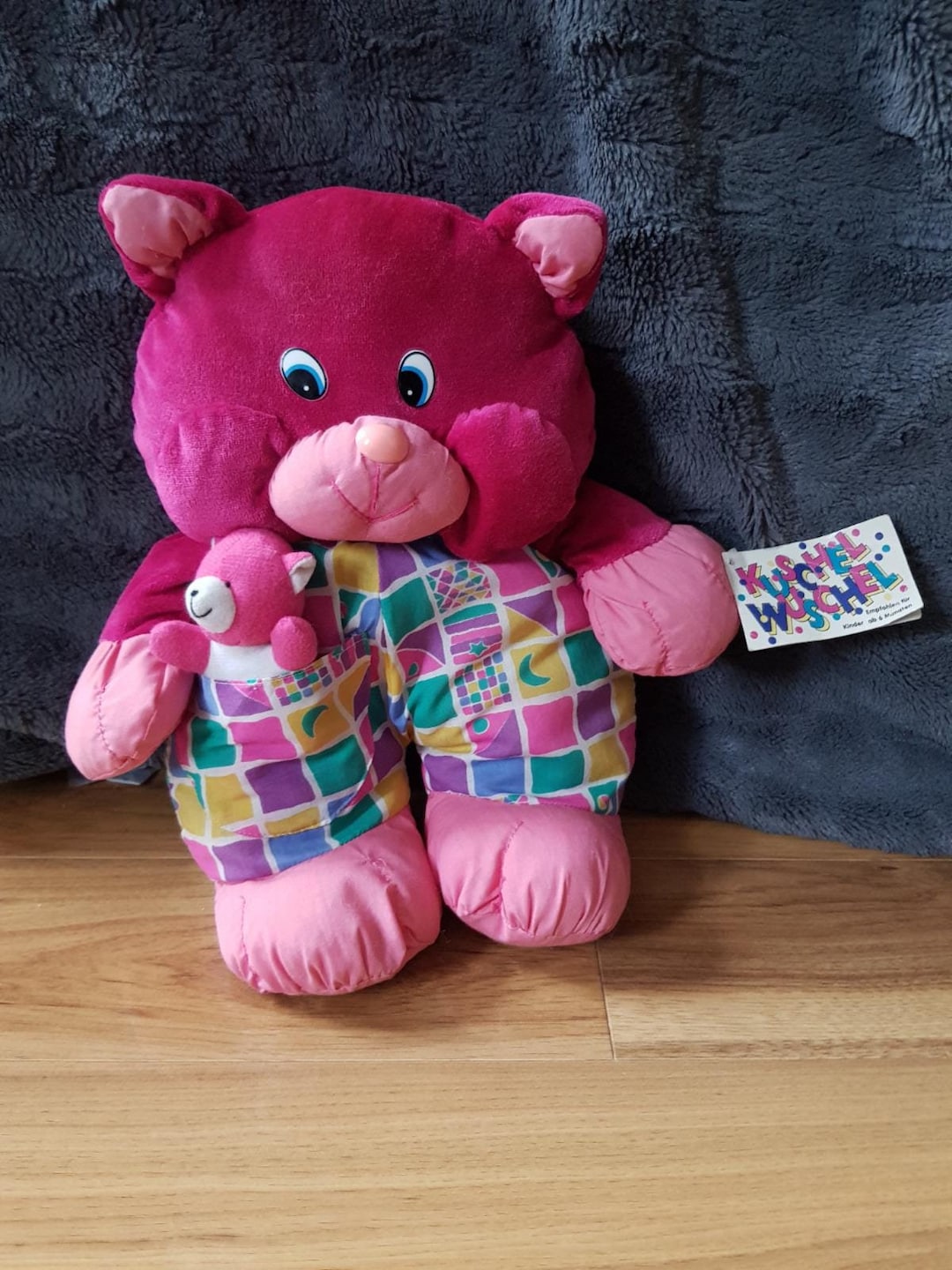 Gegu Knautschi Puffalump Cat Plush With Teddy Bear Pink Vintage Very ...