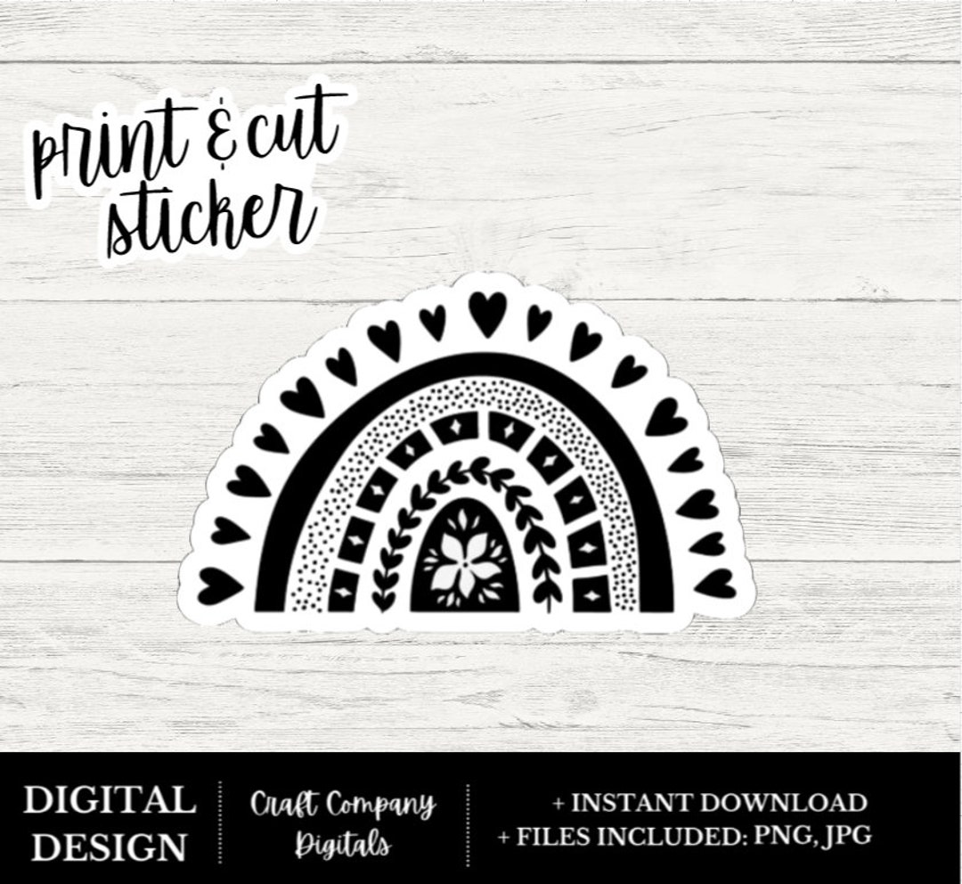 Rainbow Print and Cut File, Heart Sticker, Heart Rainbow Png, Heart ...