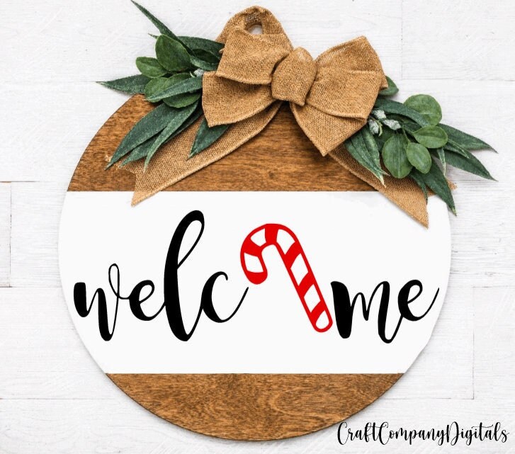 Welcome Candy Cane Sign Svg, Greeting Svg, Home Decor Svg, Candy Cane ...