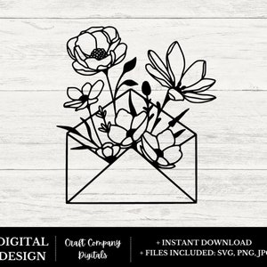 Floral SVG PNG JPG, Floral Png, Envelope Svg, Envelope Png, Envelope ...