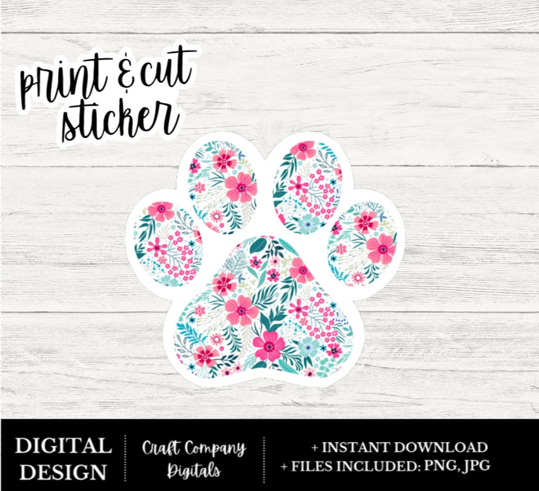 Paw Print and Cut File, Floral Paw Print Png, Paw Print Jpg, Dog Paw ...
