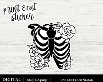 Halloween Pastel Pink Skeleton Rib Cage Sticker - Etsy