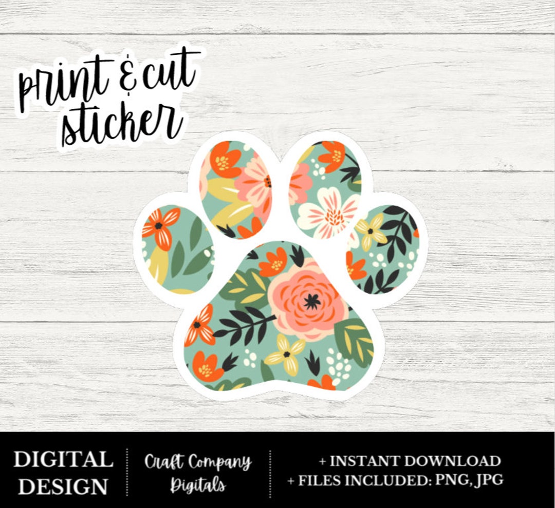 Paw Print and Cut File, Floral Paw Print Png, Paw Print Jpg, Dog Paw ...