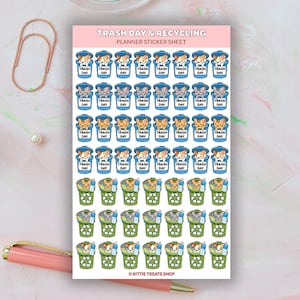 Kawaii Trash Day & Recycling Planner Stickers, Trash Day Reminders ...