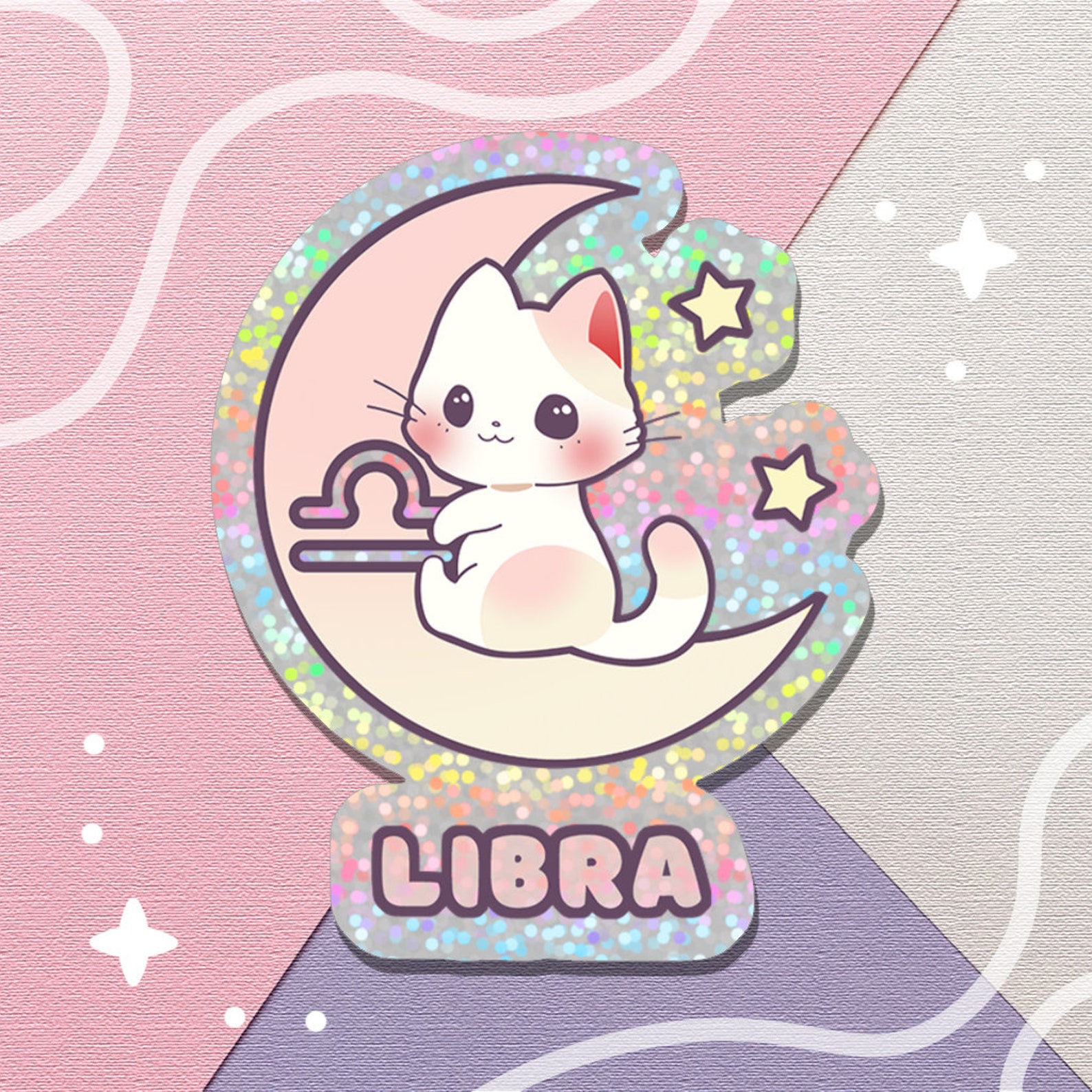 Zodiac Libra Cat Holographic Glittery Vinyl Sticker Zodiac - Etsy