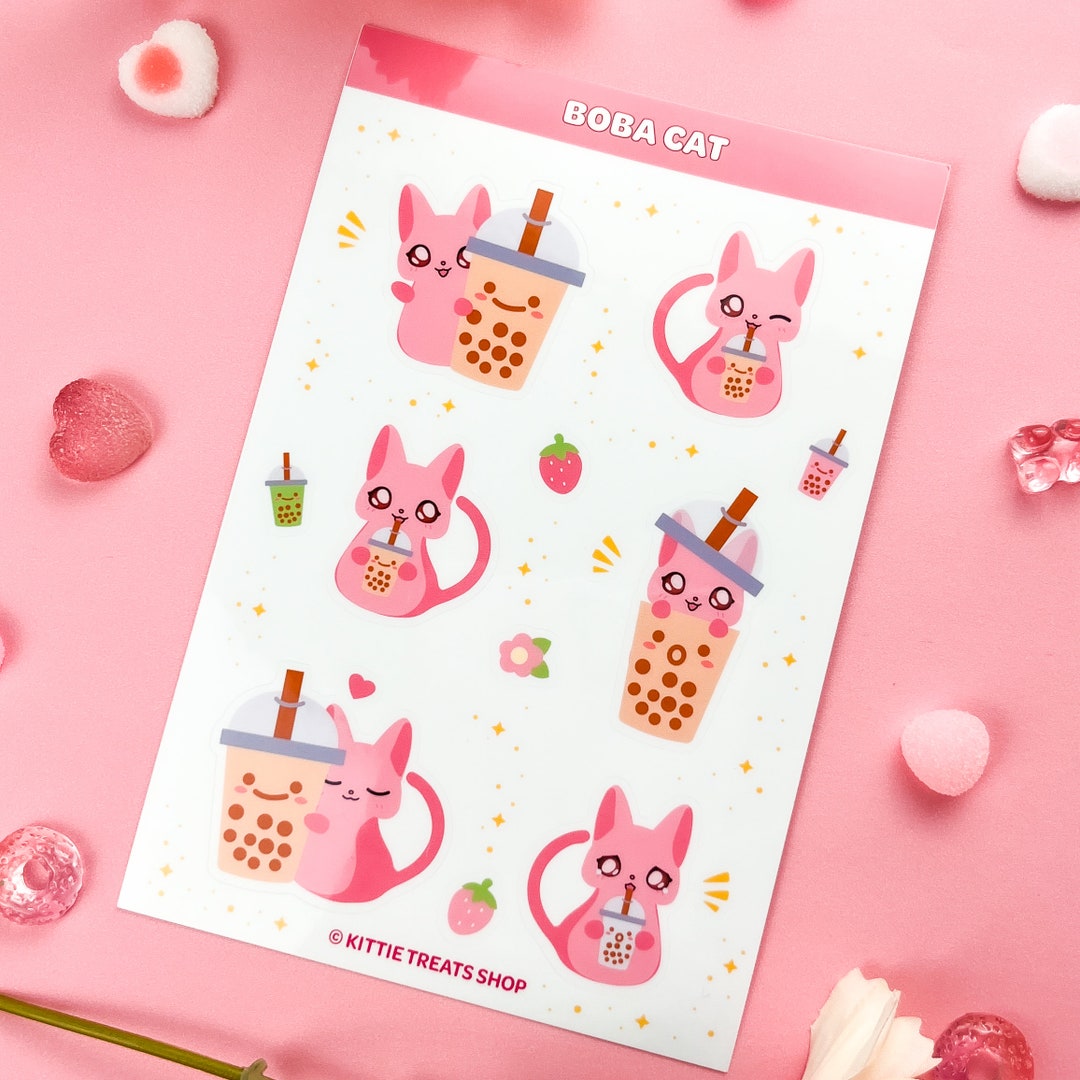 Boba Cat Sticker Sheet Kawaii Sticker Sheet Laptop Planner - Etsy
