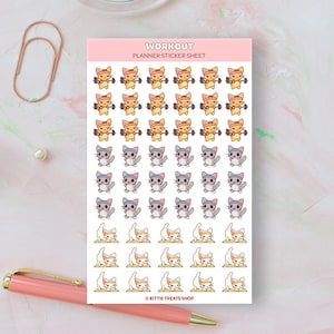 Kawaii Cat Workout Planner Stickers, Workout Reminders, Cute Planner ...