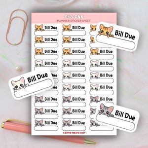 Kawaii Cat Bill Due Planner Sticker, Bill Due Reminders, Cute Planner ...