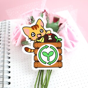 Composting Kitty Matte Vinyl Sticker, Water Bottle Sticker, Car Decal ...
