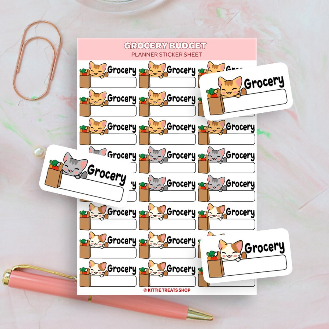 Kawaii Cat Grocery Budget Planner Sticker, Budget Reminders, Cute ...