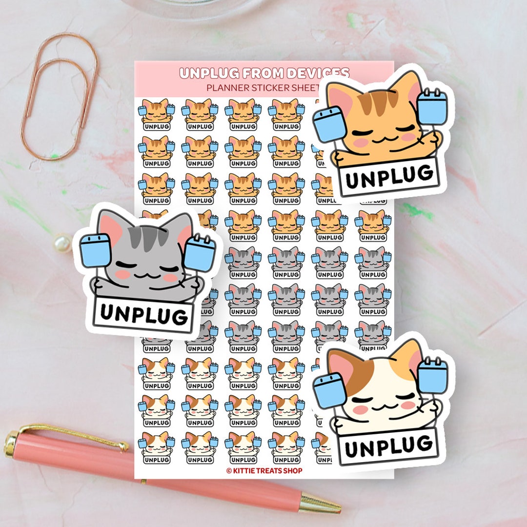 Kawaii Unplug Planner Stickers, Unplug Reminder, Cute Planner Stickers ...