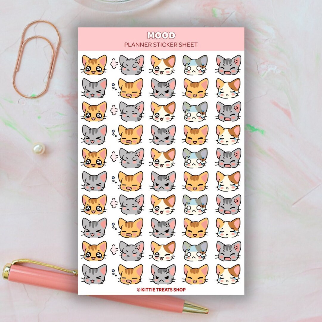 Kawaii Cat Mood Planner Sticker, Emotion Tracker, Emoji Planner Sticker ...