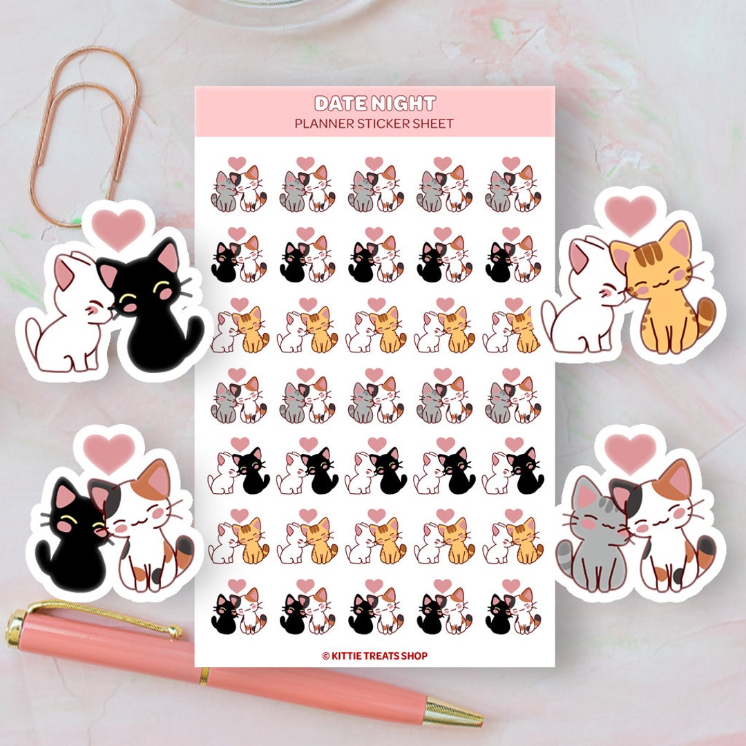 Kawaii Cat Date Night Planner Stickers, Date Night Reminders, Cute ...