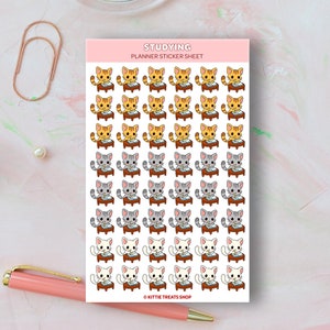 Kawaii Cat Studying Planner Stickers, Studying Reminders, Cute Planner ...