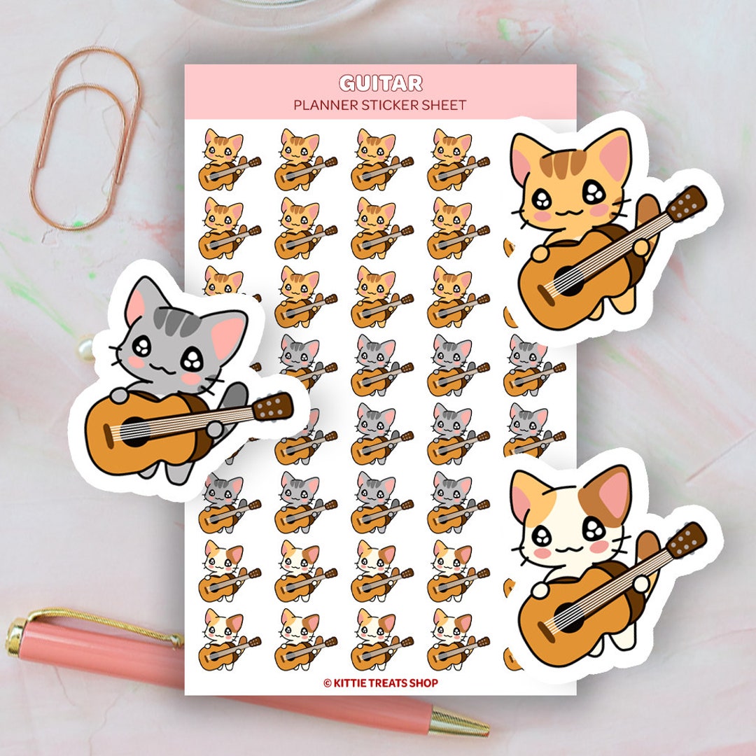 Kawaii Cat Guitar Planner Sticker, Guitar Lesson Reminders, Cute ...