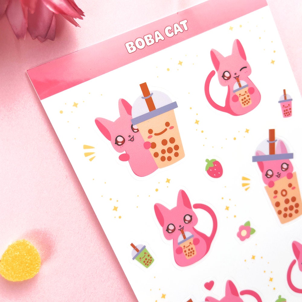 Boba Cat Sticker Sheet Kawaii Sticker Sheet Laptop Planner - Etsy