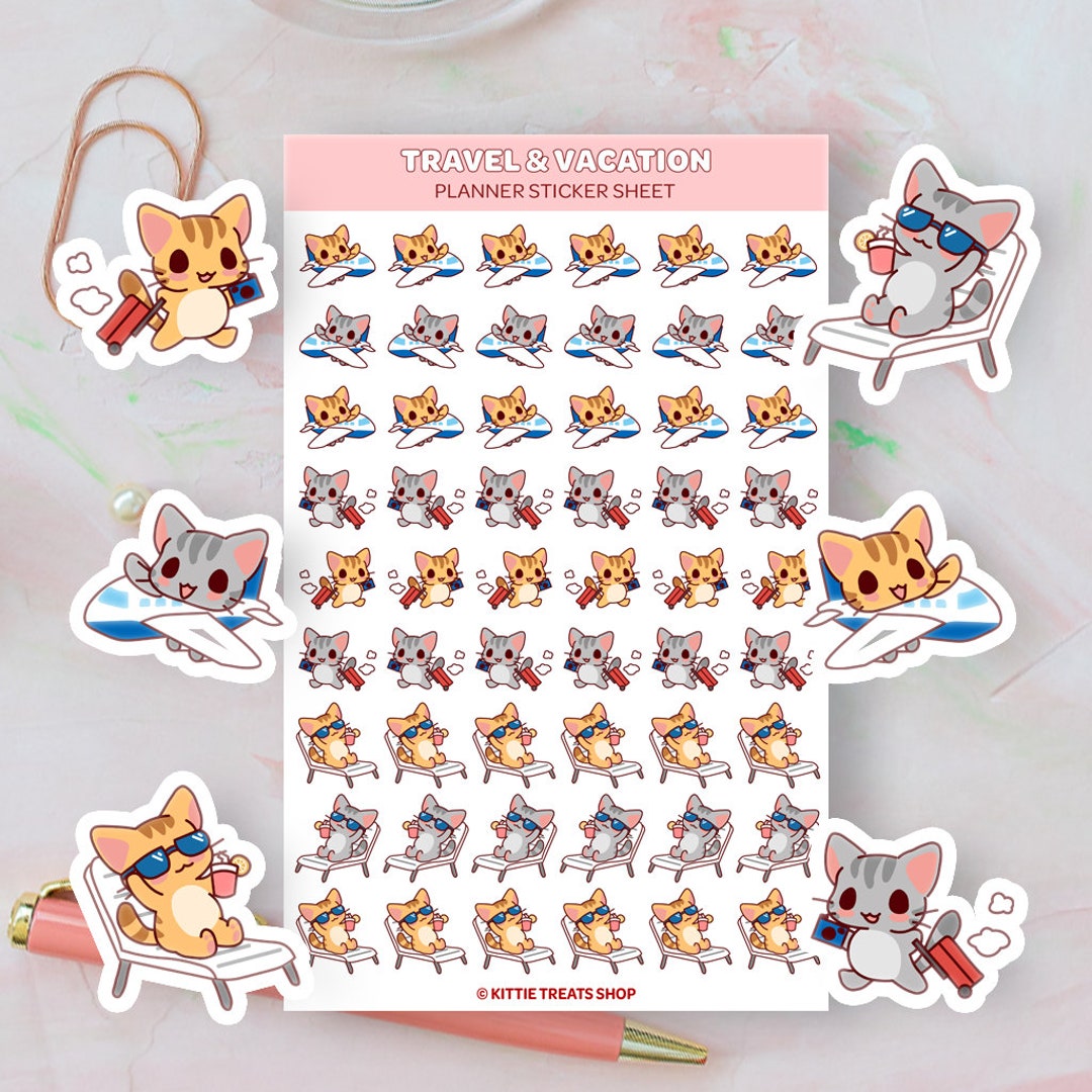Kawaii Cat Travel & Vacation Planner Stickers, Travel Reminders, Cute ...