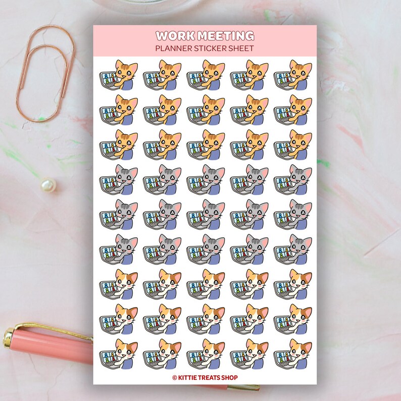 Kawaii Cat Online Meeting Planner Sticker, Online Meeting Reminders ...