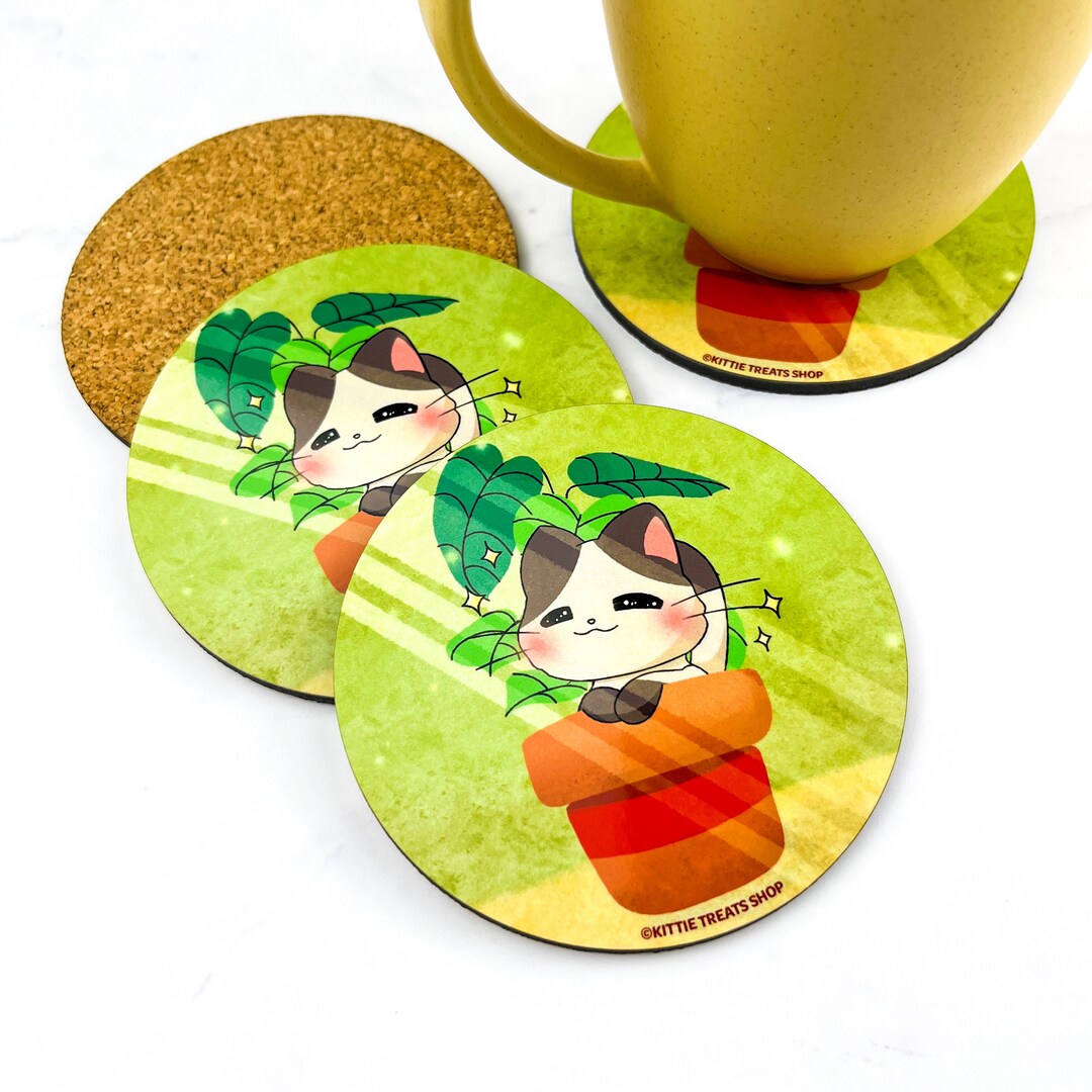 Plantastic Cat Latte Cat Coaster Set Kawaii Coaster Drink Mat Anime ...