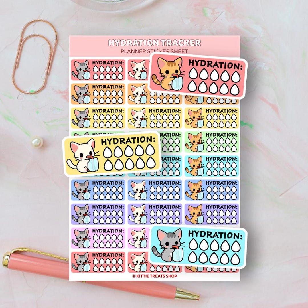 Kawaii Hydration Tracker Planner Stickers, Hydration Reminders, Cute ...