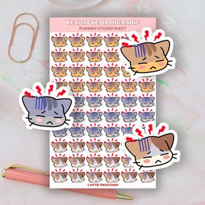 Kawaii Cat Migraine Planner Stickers, Migraine Tracker, Cute Planner ...