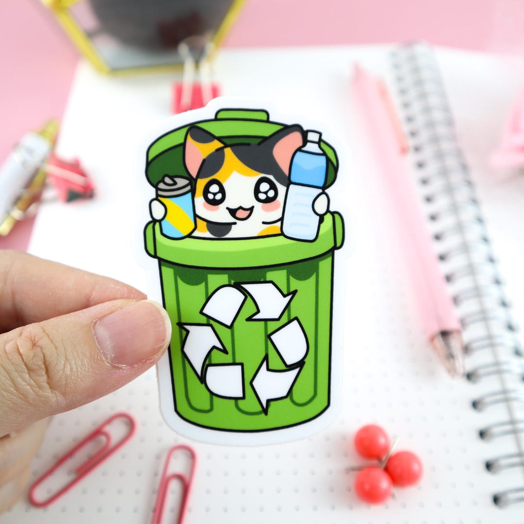 Recycle Kitty Matte Vinyl Sticker, Water Bottle Sticker, Car Decal ...
