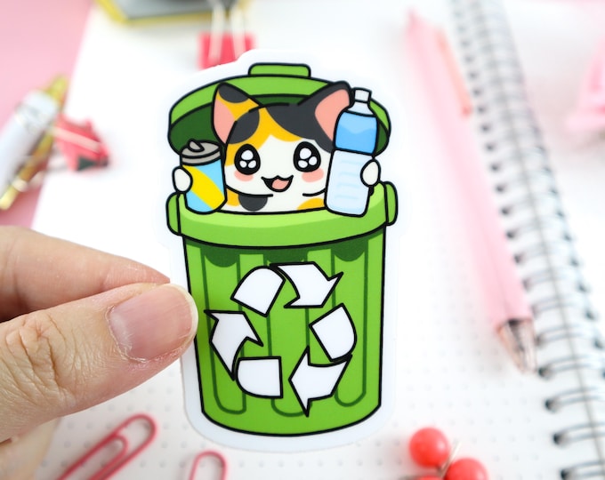 Recycle Kitty Matte Vinyl Sticker, Water Bottle Sticker, Car Decal ...