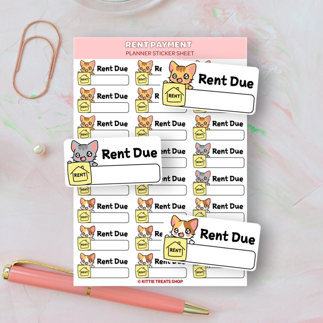 Rent Due Planner Sticker, Rent Due Reminder, Cute Planner Sticker, Rent ...
