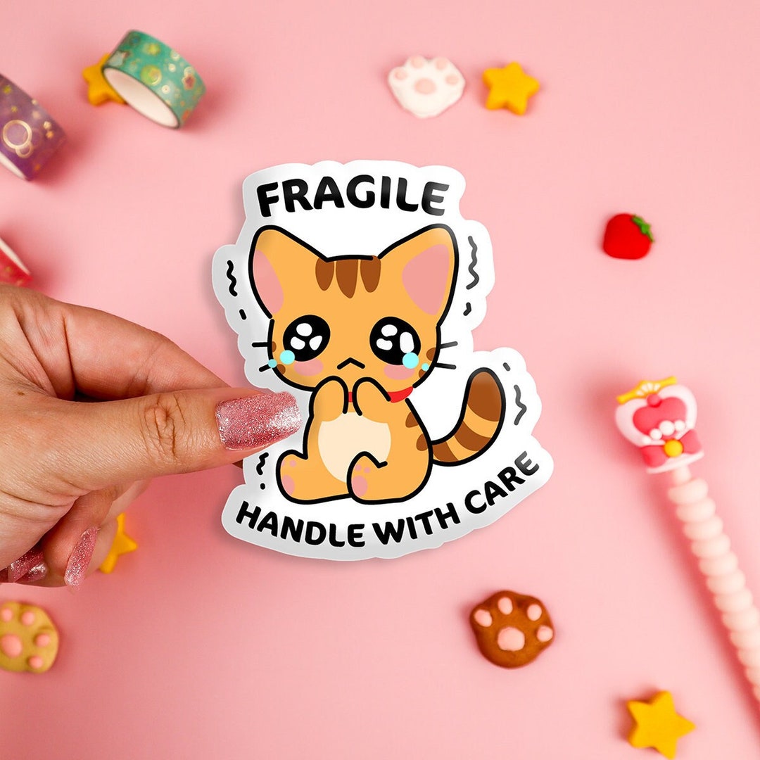 Fragile Handle With Care Glossy Vinyl Sticker, Water Bottle Sticker ...