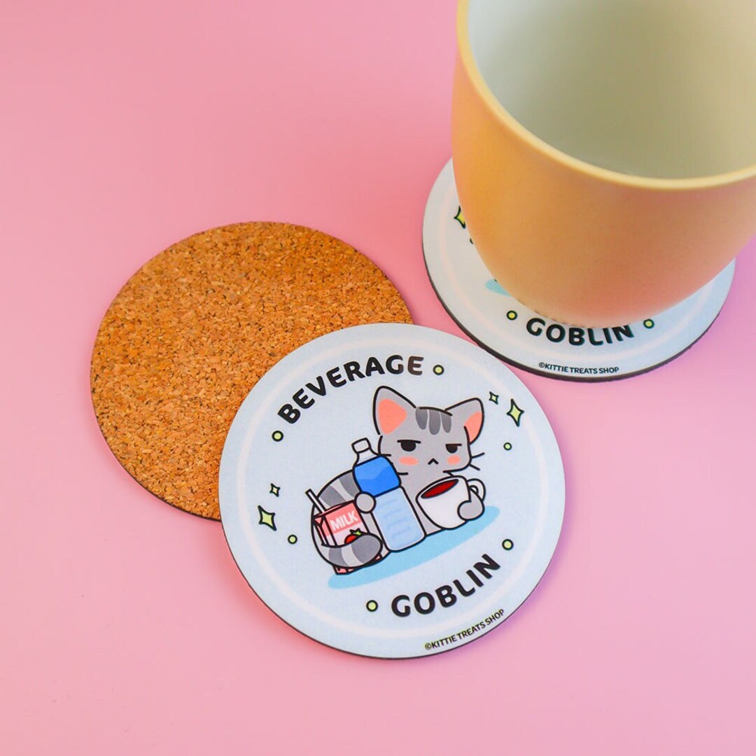 Beverage Goblin Cat Coaster Set, Kawaii Coaster, Drink Mat, Anime Home ...