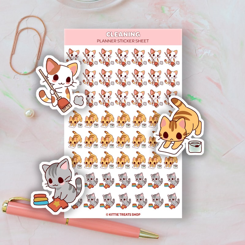 Sticker Sheets Cat Chores - Etsy