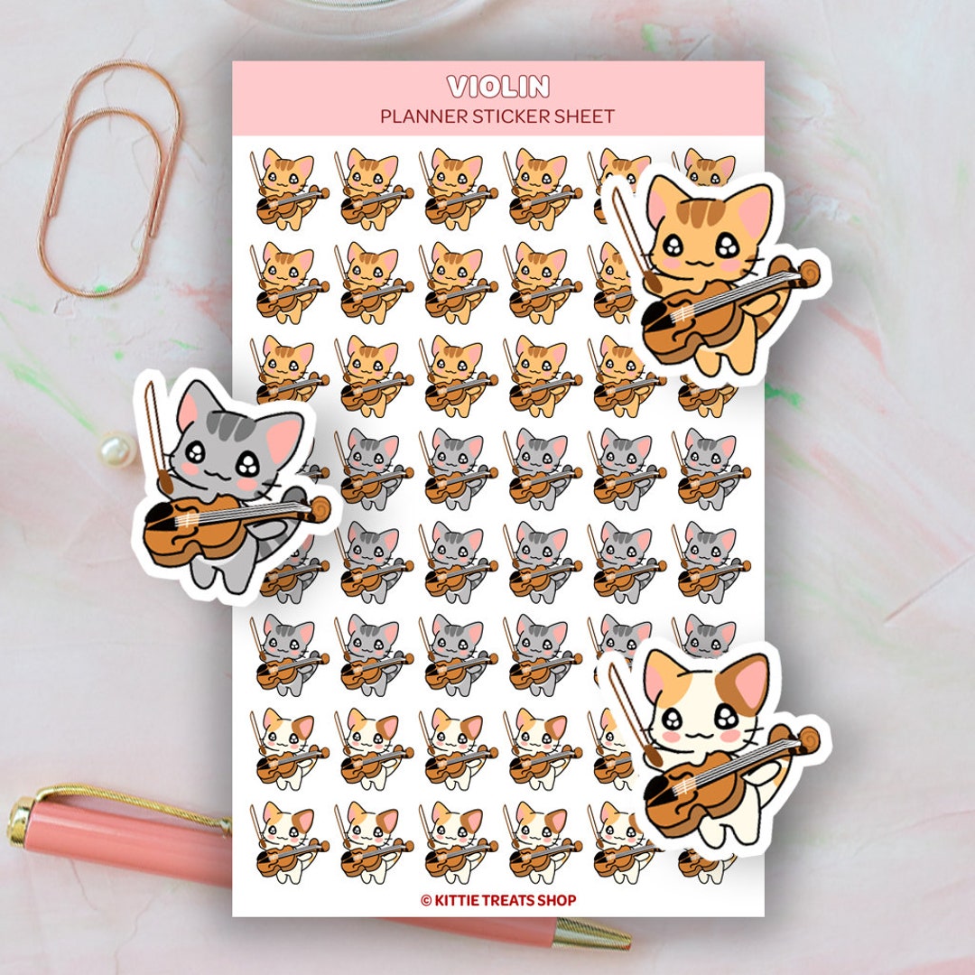 Kawaii Cat Violin Planner Sticker, Violin Lesson Reminders, Cute ...