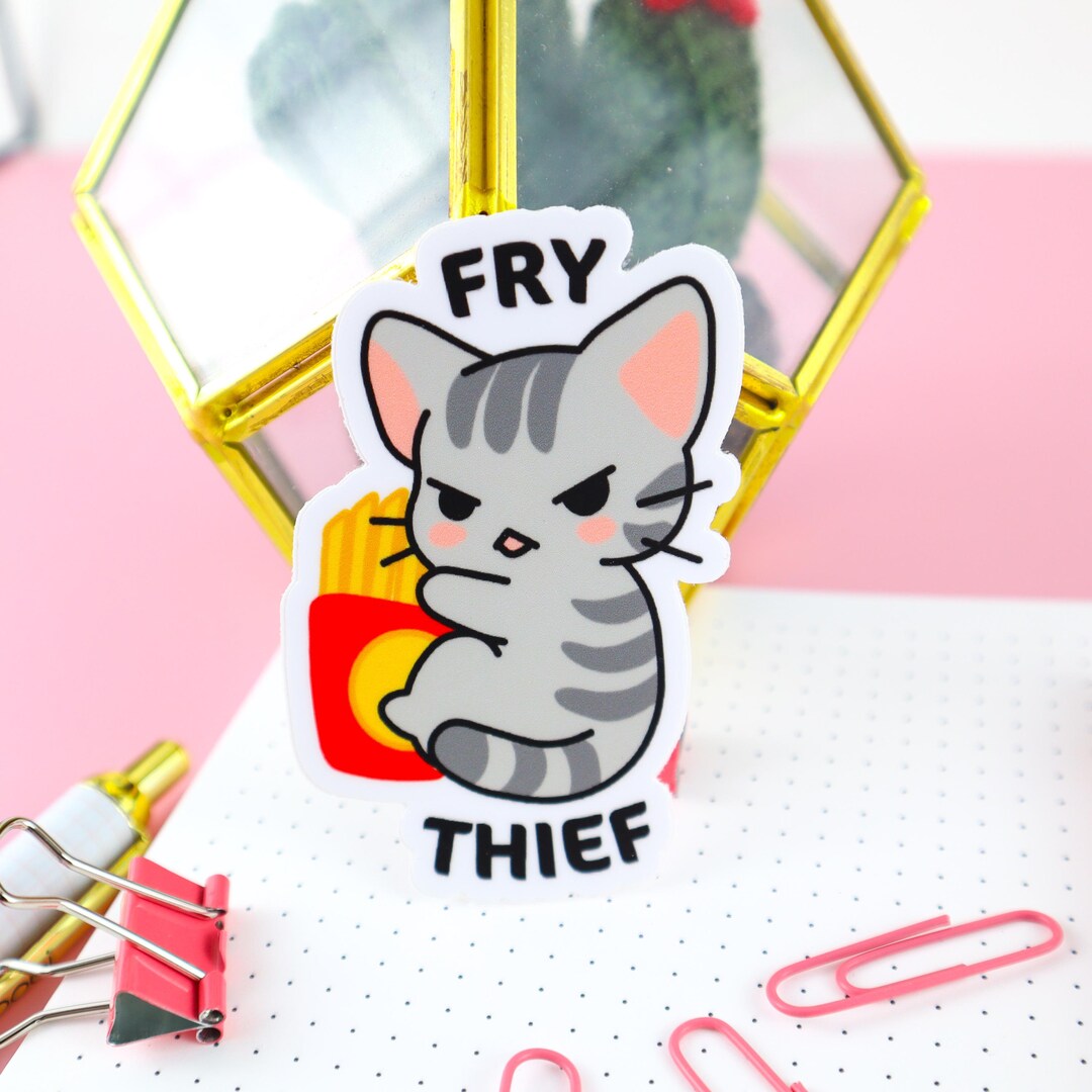 Fry Thief Glossy Vinyl Sticker, Water Bottle Sticker, Car Decal, Laptop ...
