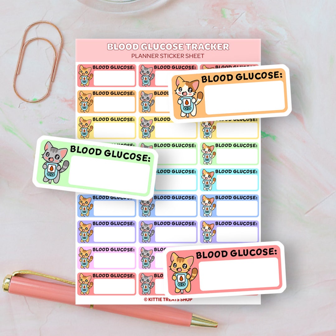 Kawaii Blood Glucose Tracker Planner Stickers, Blood Glucose Reminders ...