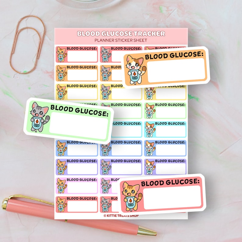 Kawaii Blood Glucose Tracker Planner Stickers, Blood Glucose Reminders ...