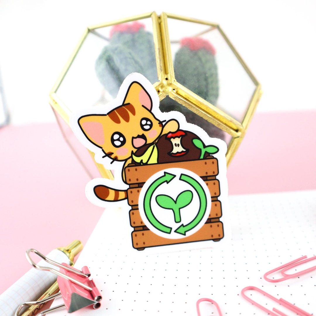 Composting Kitty Matte Vinyl Sticker, Water Bottle Sticker, Car Decal ...