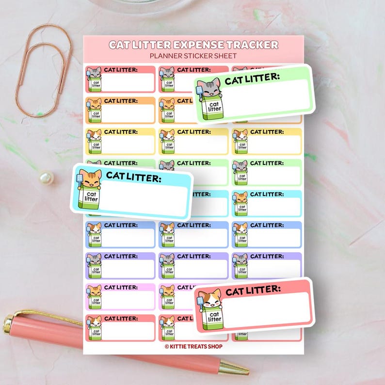 Kawaii Cat Care Expense Tracker Planner Stickers, Cat Expense Reminders ...