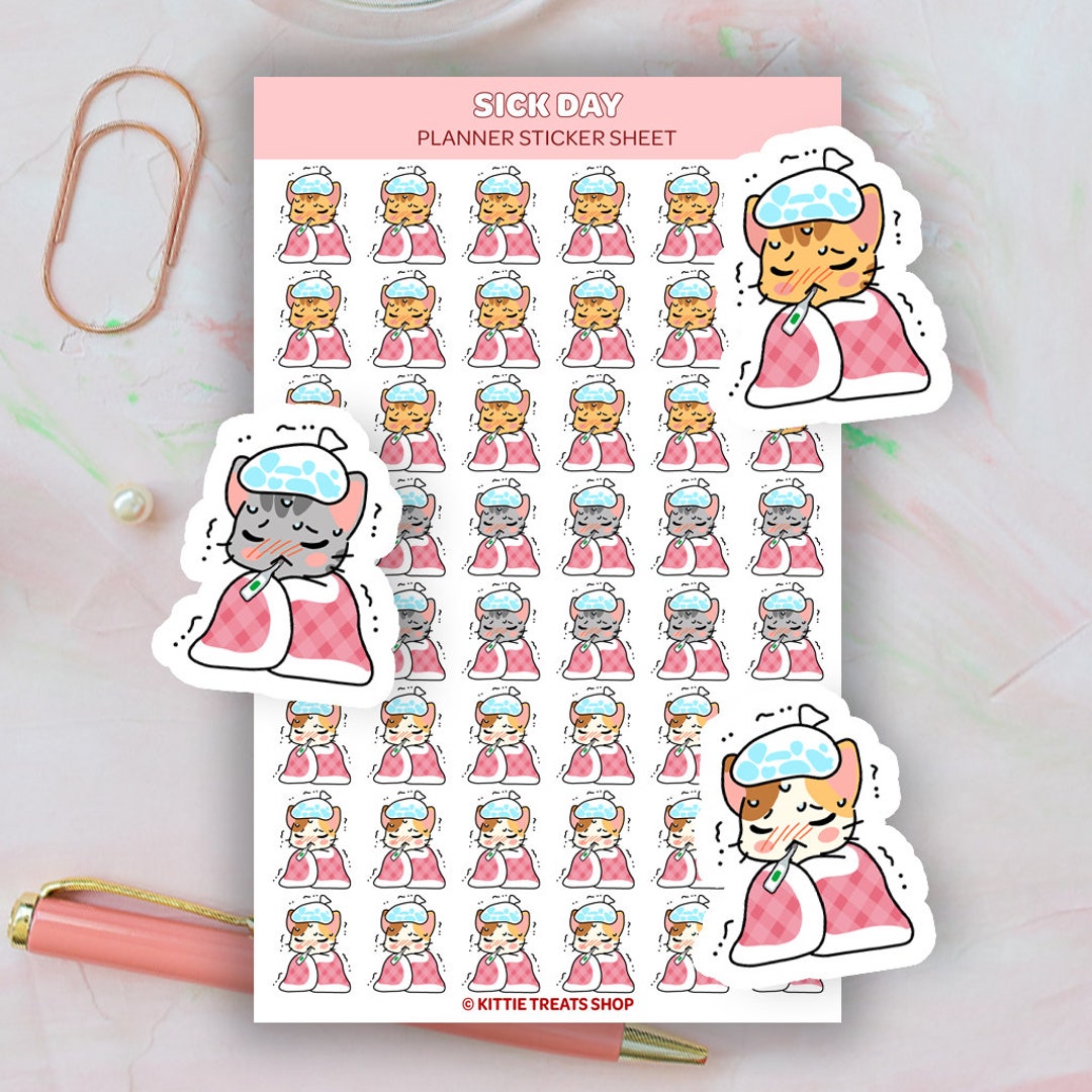 Kawaii Cat Sick Day Planner Sticker, Sick Day Reminders, Cute Planner ...