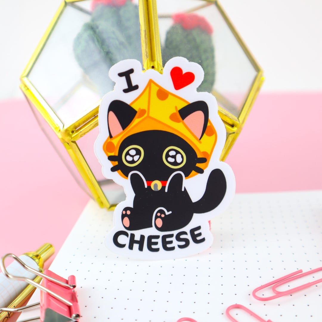 I Love Cheese Glossy Vinyl Sticker, Water Bottle Sticker, Car Decal ...