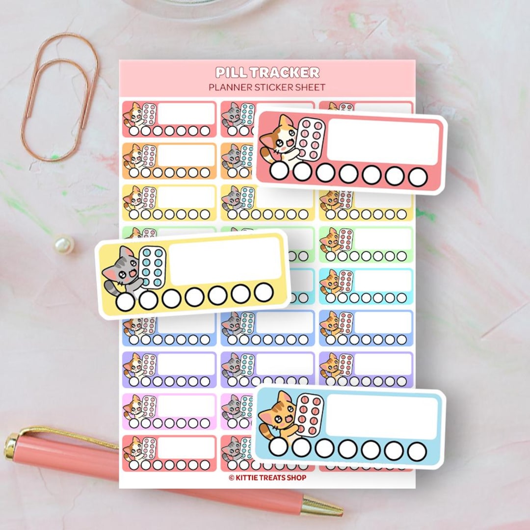 Kawaii Pill Tracker Planner Stickers, Weekly Pill Tracker, Cute Planner ...