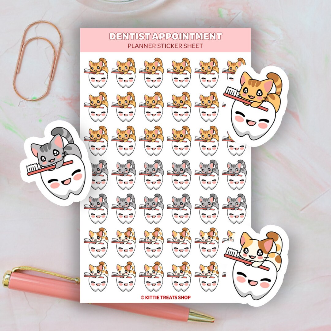 Kawaii Cat Dentist Appointment Planner Sticker, Dentist Appointment ...
