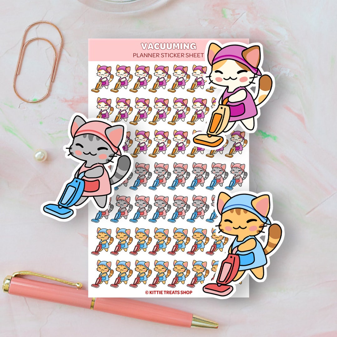 Kawaii Cat Vacuuming Planner Stickers, Vacuum Reminders, Vacuum Planner ...
