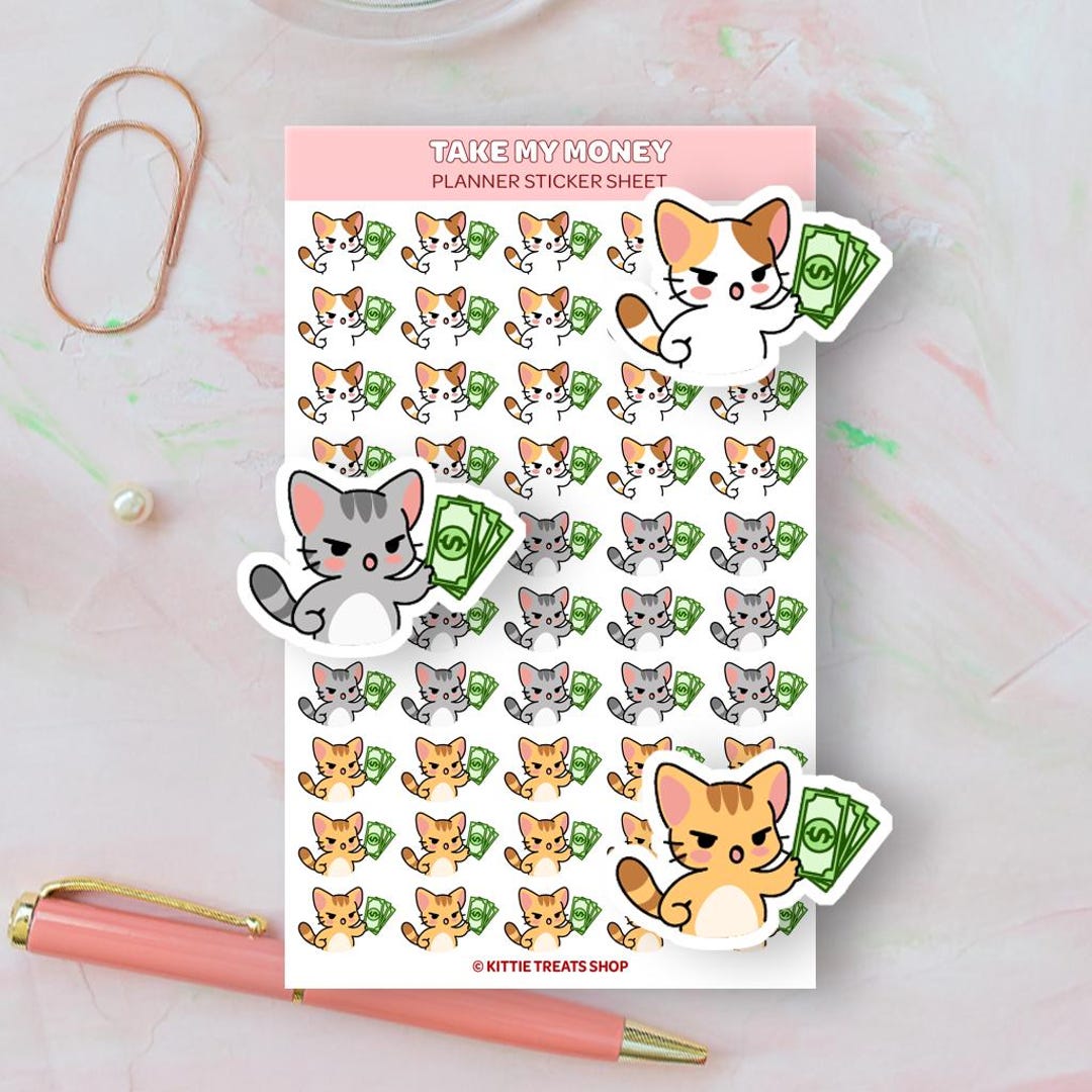 Kawaii Cat Take My Money Planner Stickers, Online Shopping Reminders ...