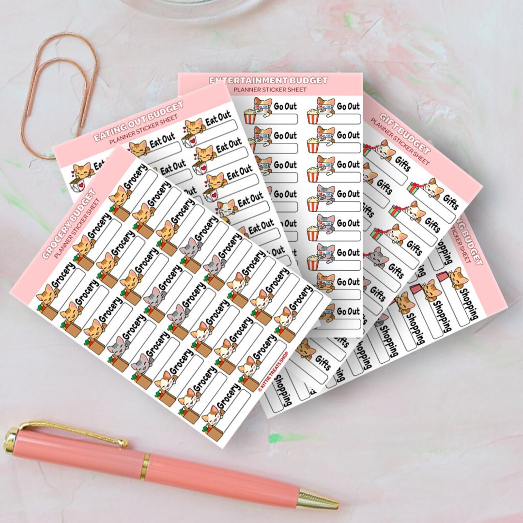 Kawaii Cat Budget Planner Sticker Set of 5, Cute Planner Sticker Set ...