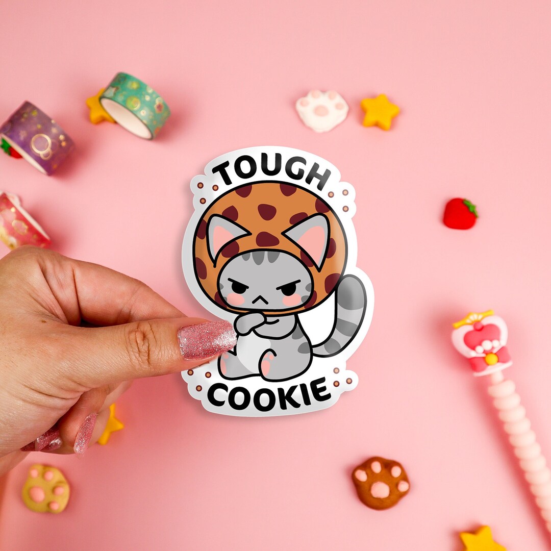 Tough Cookie Kitty Glossy Vinyl Sticker, Water Bottle Sticker, Car ...
