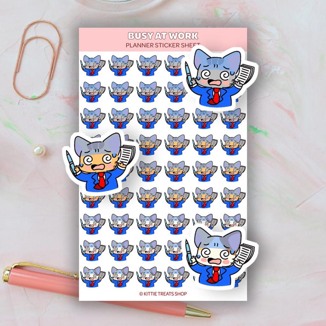 Kawaii Busy at Work Planner Stickers, Paperwork Reminders, Cute Planner ...