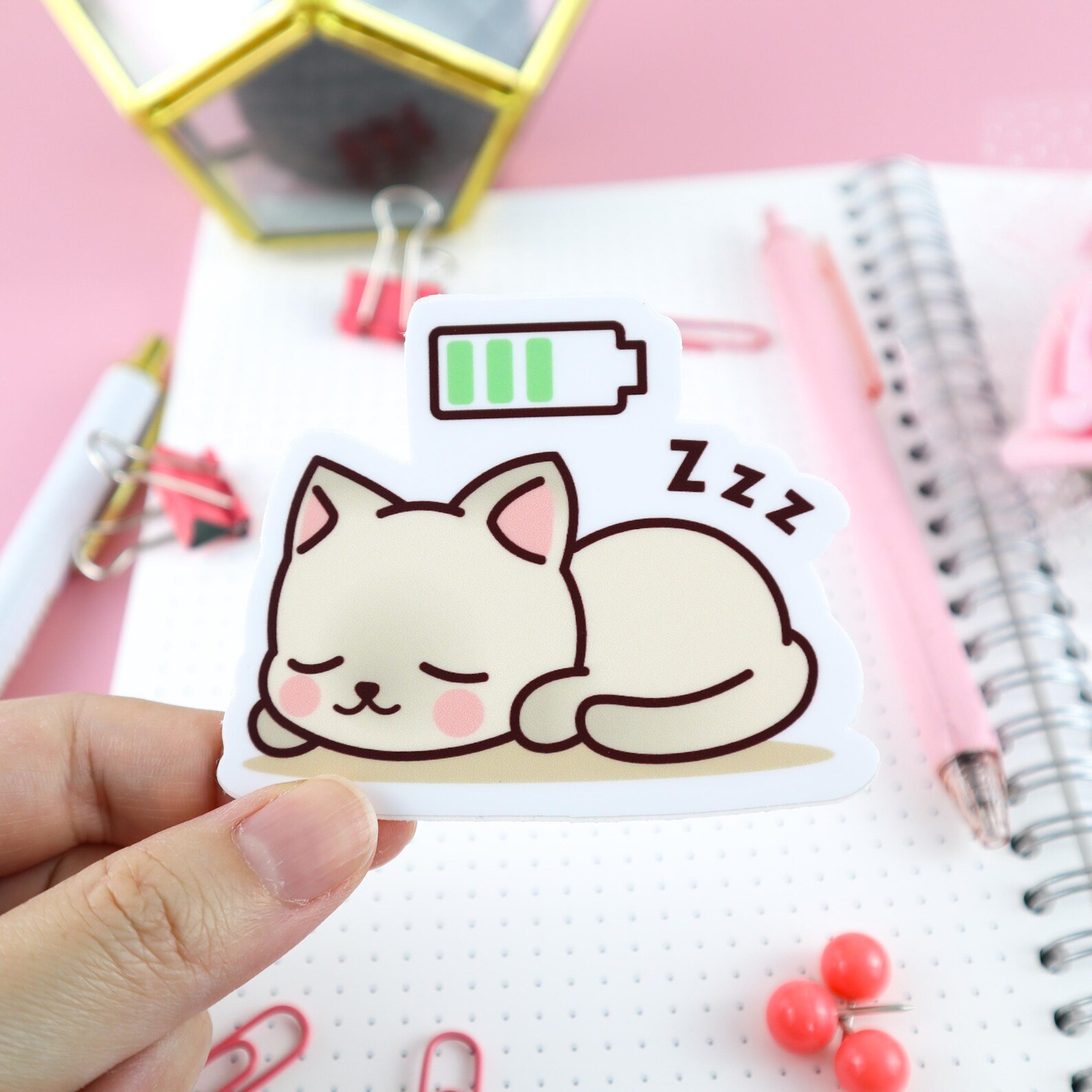 Napping Kitty Glossy Vinyl Sticker, Water Bottle Sticker, Car Decal ...