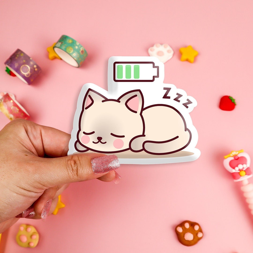 Napping Kitty Glossy Vinyl Sticker, Water Bottle Sticker, Car Decal ...